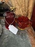 Vintage ruby glass owl fairy lamp shade, amberina Moon & Star open ...