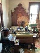 Renaissance Revival bed frame w/ carved face pediment, arched panel ...