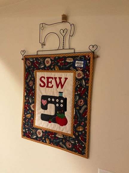 Quilted sewing machine wall banner w/ wire hanger - Hurley Real Estate ...