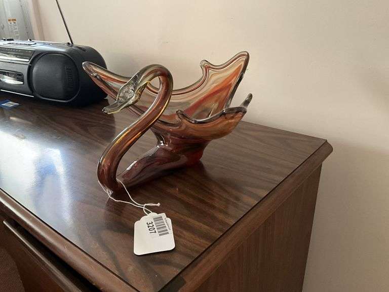 Art glass swan console table bowl - Hurley Real Estate & Auctions