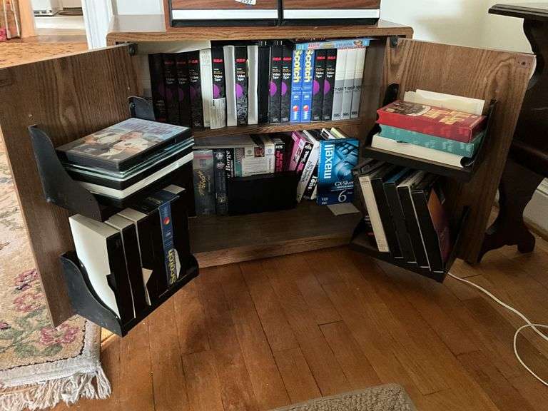 DELL laptop, two VHS Storage drawers & cabinet w/ VHS Tapes 25x22x12 ...