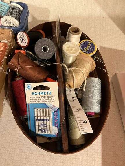 Thread, sewing needles, oval Shaker style carrying box - Hurley Real ...