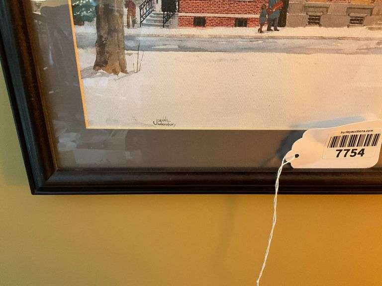 Joanna Krasnansky watercolor, streetscape in winter, framed 16x21 ...