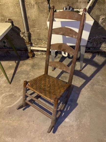 Primitive Ladder back rocking chair w/ splint seat - Hurley Real Estate ...