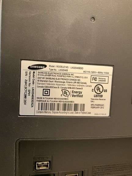 Samsung TV model: LN32D405E5D - Hurley Real Estate & Auctions