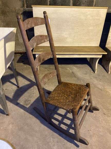 Primitive Ladder back rocking chair w/ splint seat - Hurley Real Estate ...