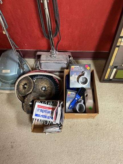 Three floor cleaners including Electrolux, brushes and supplies ...