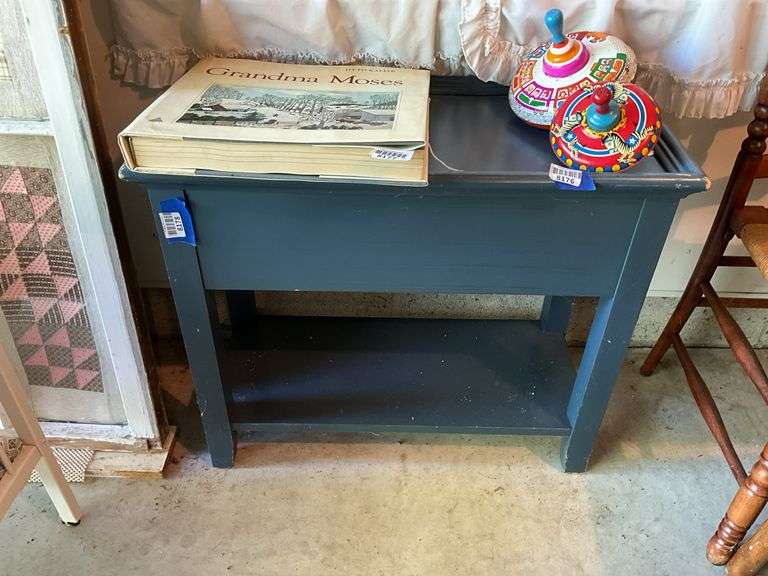 2-tier stand w/ drawer, painted blue - no contents 28x13x24 - Hurley ...