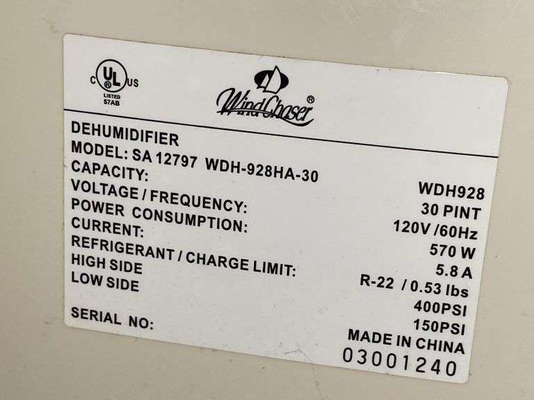 Wind Chaser Dehumidifier - Hurley Real Estate & Auctions
