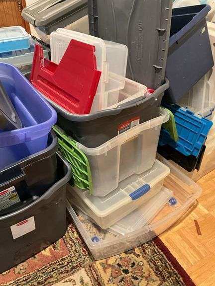 Large lot of plastic storage totes - Hurley Real Estate & Auctions