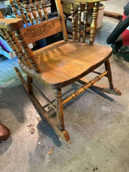 Press carved spindle back rocking chair - Hurley Real Estate & Auctions