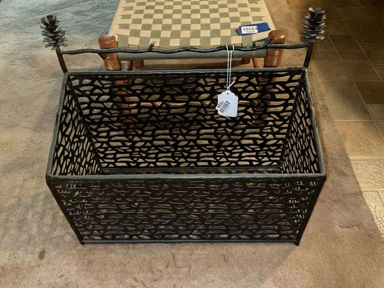 Wrought metal log/kindling box w/ pinecone motif - Hurley Real Estate ...