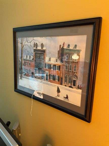 Joanna Krasnansky watercolor, streetscape in winter, framed 16x21 ...