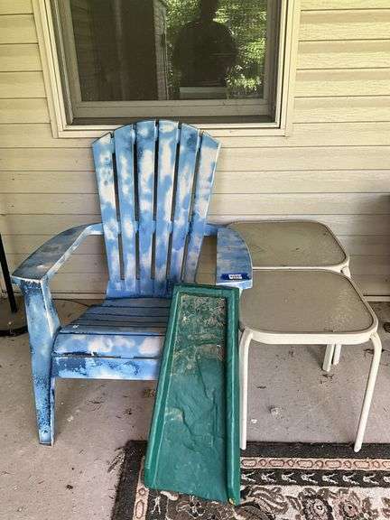 Two patio end tables, Adirondack chair, gutter yard drain - Hurley Real ...