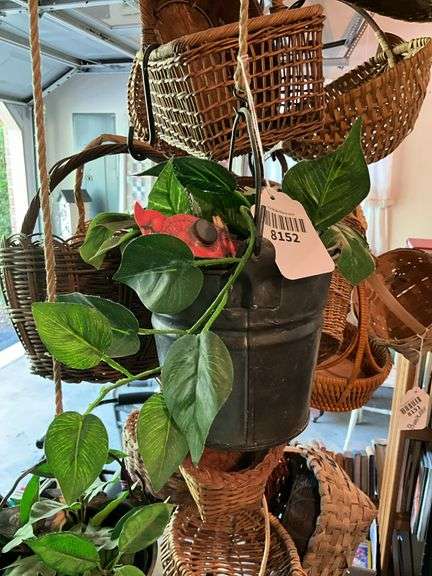 Hanging buckets w/ faux plants - Hurley Real Estate & Auctions