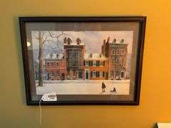 Joanna Krasnansky watercolor, streetscape in winter, framed 16x21 ...