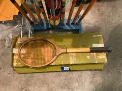 Spalding Lakeside wooden tennis racket, badminton set - Hurley Real ...