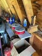 Items on right wall: extension cord, hardware, oil cans, pole pruner ...