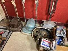 Three floor cleaners including Electrolux, brushes and supplies ...