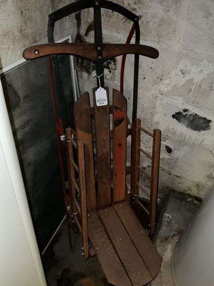 Vintage wooden snow sled w/ side rails and back - Hurley Real Estate ...