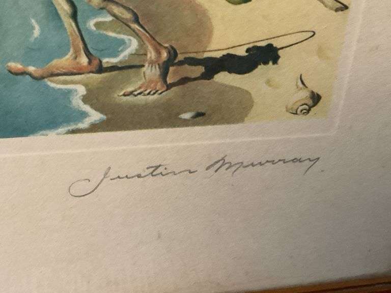 Justin Murray(1912-1987) print, Surf Fishing, framed 11 X 10 - Hurley ...