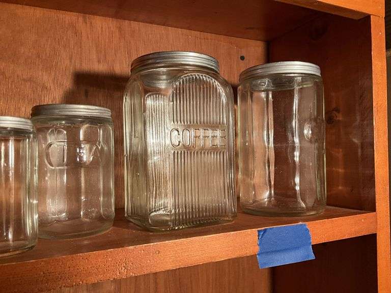 Hoosier type glass canisters and spice jars - Hurley Real Estate & Auctions