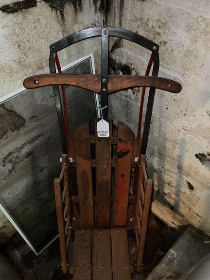 Vintage wooden snow sled w/ side rails and back - Hurley Real Estate ...