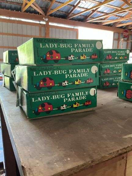 Three wind-up tin toy Lady Bug Parade toys in original boxes - Hurley ...
