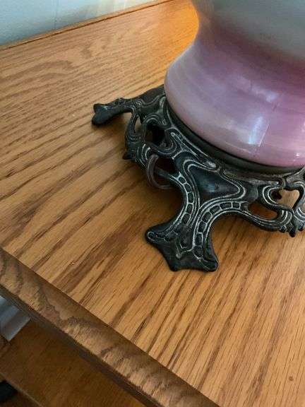 Parlor lamp w/ ball shade, pansy decor, electrified - Hurley Real ...