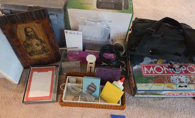 Monopoly game, desk items, postal scale, religious plaque - Hurley Real ...