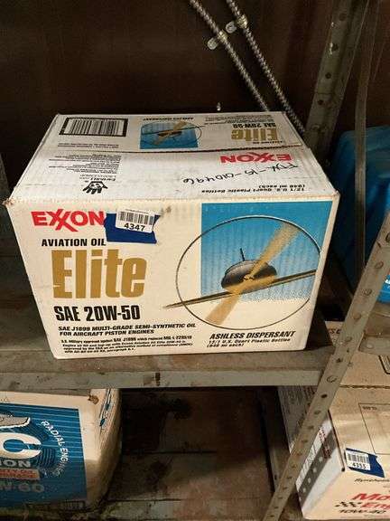 Box of Exxon Elite Aviation Oil SAE 20W-50 for aircraft piston engines ...