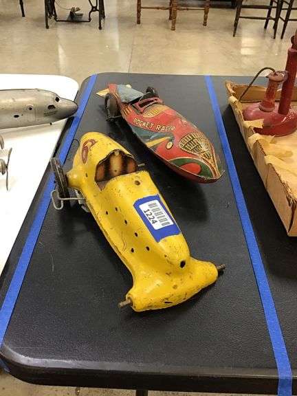 MARX litho tin wind-up ROCKET RACER, and incomplete tin wind-up race ...
