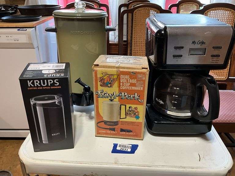 Mr. Coffee, coffee grinder, travel coffee pot, Mirro-Matic coffee urn ...