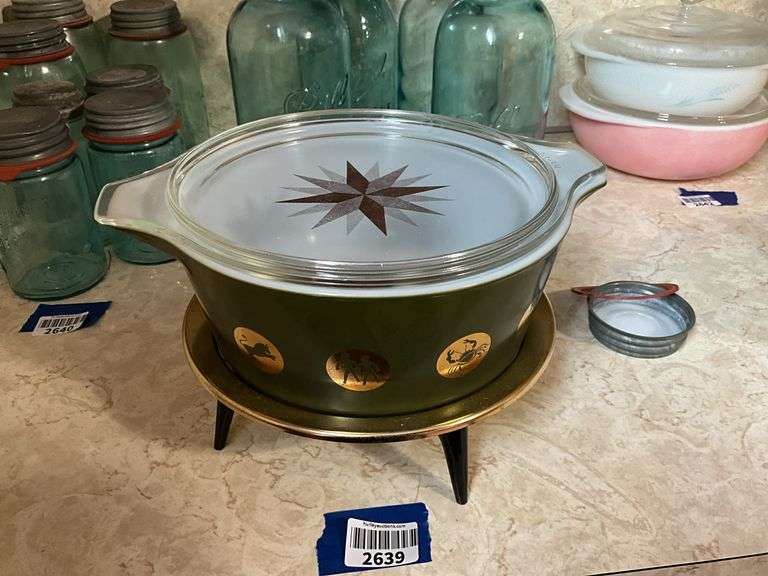 Unusual vintage Pyrex Zodiac baking dish w/ lid and footed base ...