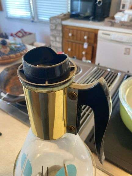 Vintage Pyrex MCM Fred Press coffee carafe in warming stand - Hurley ...