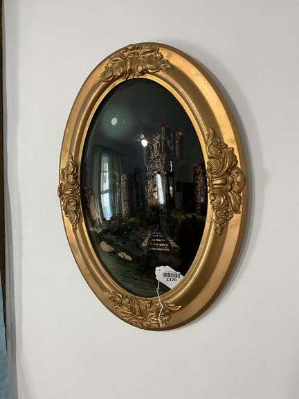 Oval convex reverse painting on glass in original gilt frame 19x25 ...