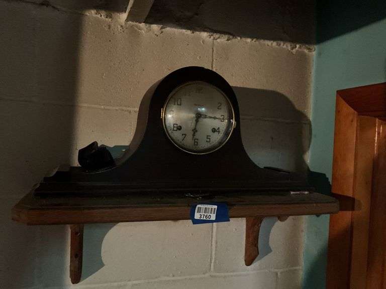 Waterbury tambour mantel clock w/ key, and bracket wall shelf - bring ...