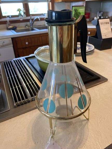 Vintage Pyrex MCM Fred Press coffee carafe in warming stand - Hurley ...