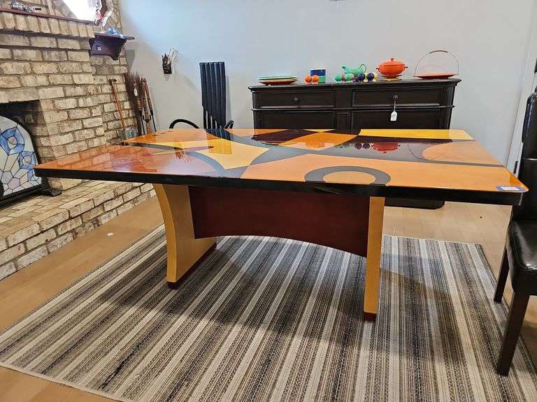 Benjamin Le postmodern dining table w/ colorful inlaid top 29 1/2 X 72 ...