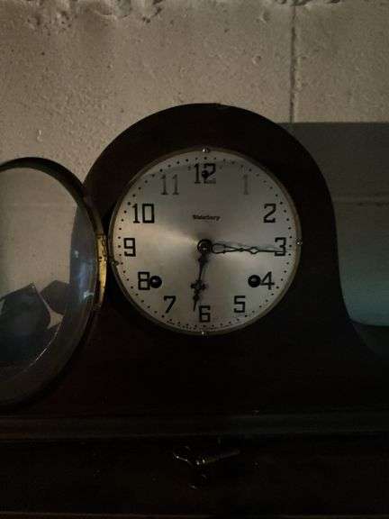 Waterbury tambour mantel clock w/ key, and bracket wall shelf - bring ...