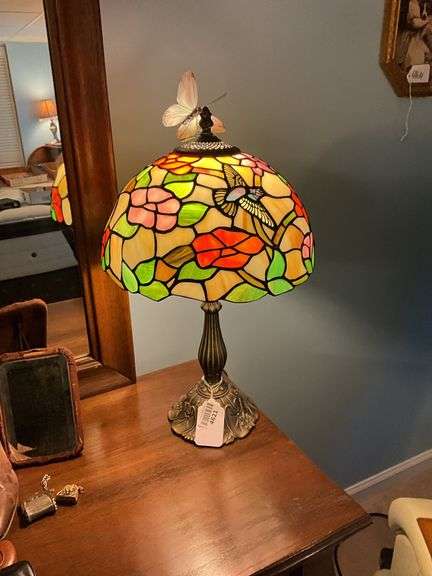 Hummingbird & floral leaded glass table lamp - Hurley Real Estate ...