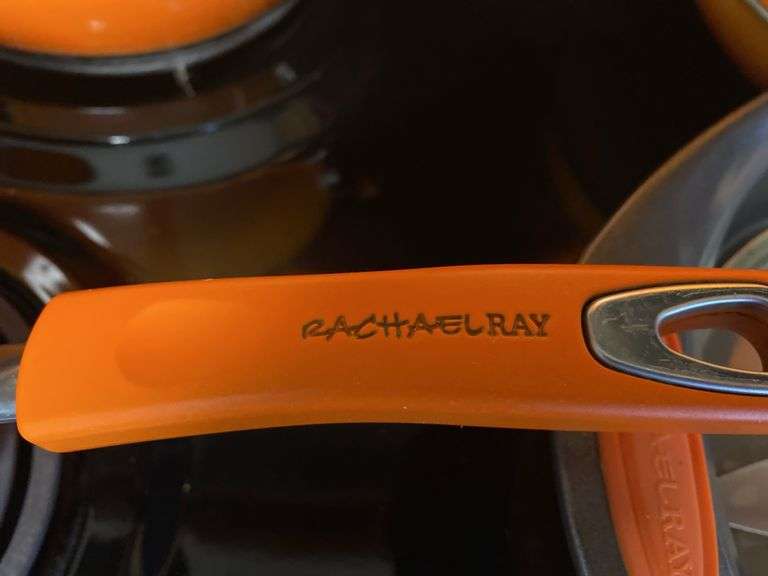 Rachel Ray Classic Brights orange ombre enamel cookware set w/ matching ...