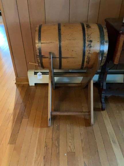 Barrel butter churn on stand 20x31 - Hurley Real Estate & Auctions
