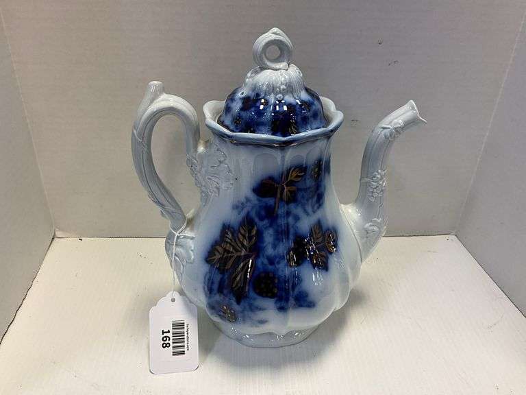 Flow blue Gaudy Ironstone blackberry teapot - Hurley Real Estate & Auctions
