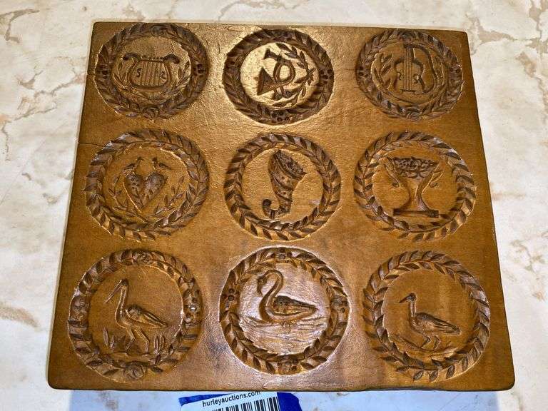 Carved wooden cookie mold board - Hurley Real Estate & Auctions