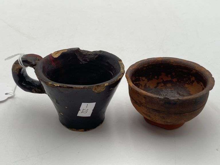 Small pottery cup and miniature redware bowl - Hurley Real Estate ...