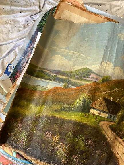 S. Thoring painting on canvas, cottage landscape, unmounted - Hurley ...