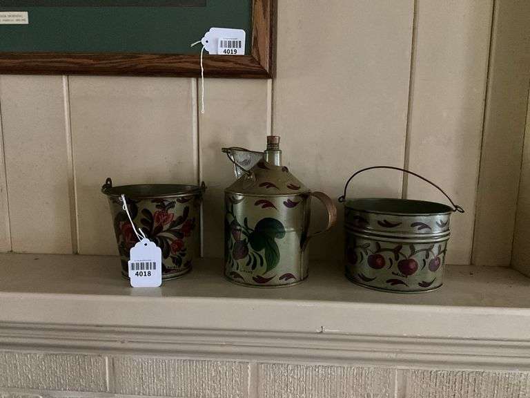 Three pcs told painted tinware - Hurley Real Estate & Auctions
