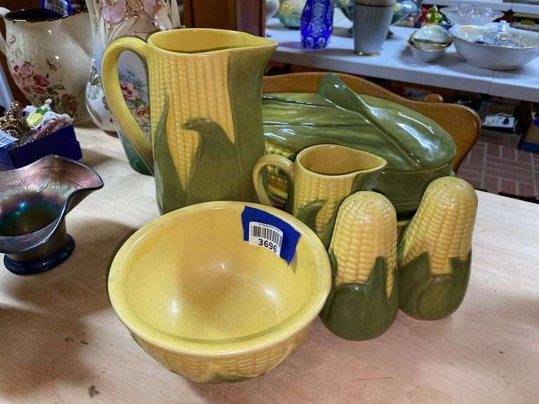 Shawnee Corn King pottery: covered dish, pitcher, creamer, bowl, salt ...