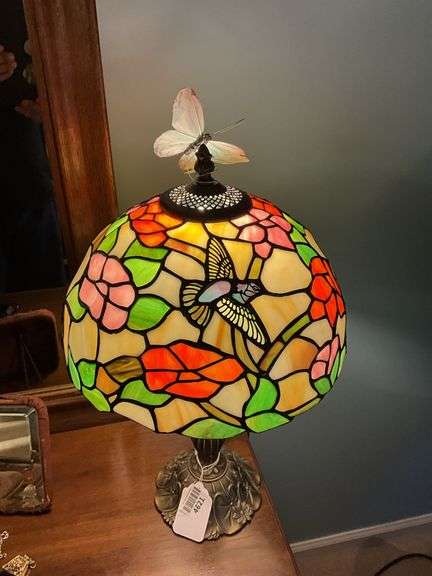 Hummingbird & floral leaded glass table lamp - Hurley Real Estate ...